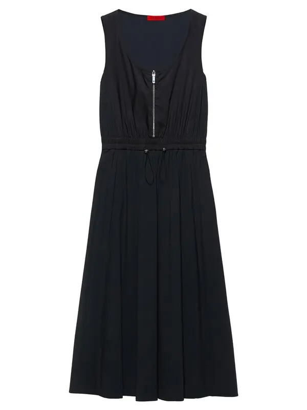Max & Co. Sleeveless Zip-up Midi Dress With Ruched Waistband - Black