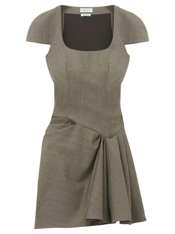 Alexander McQueen Wool Gathered Mini Dress - Gold