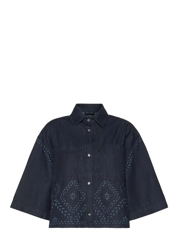 Max Mara Alare Cropped Denim Shirt With Laser-cut Detailing - Navy