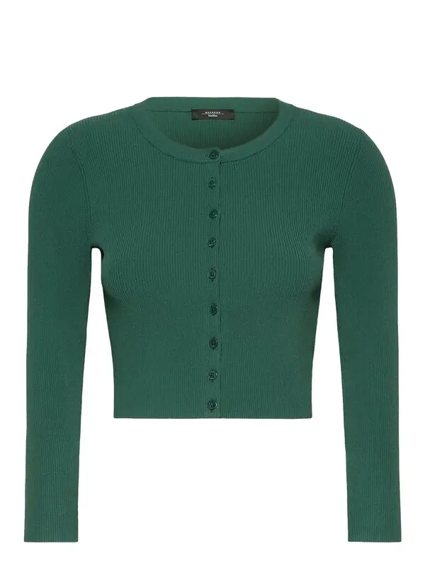 Max Mara Cropped Ribbed Cardigan With 3/4 Sleeves - Green