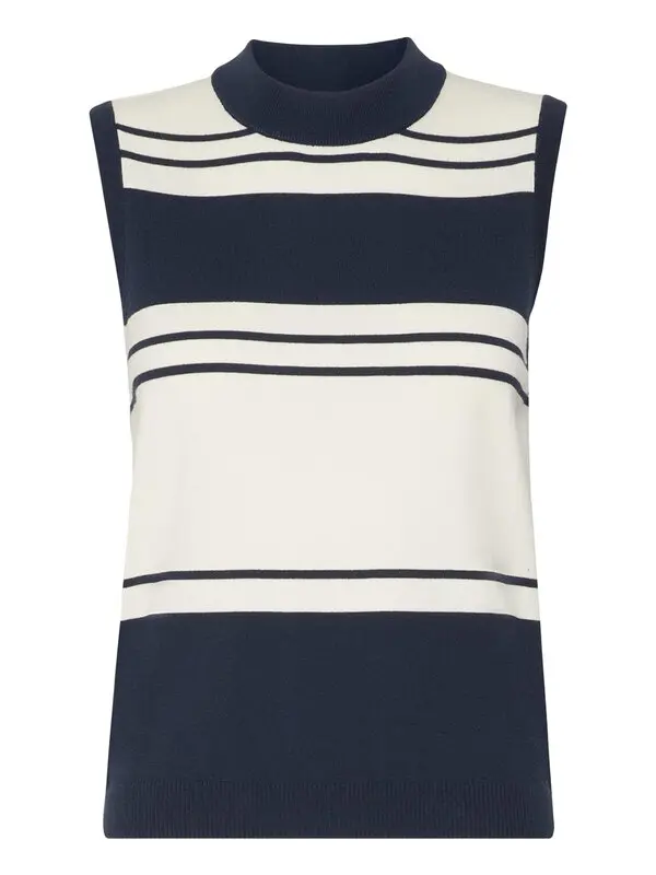 Max Mara Striped Mock Neck Knit Top - Navy