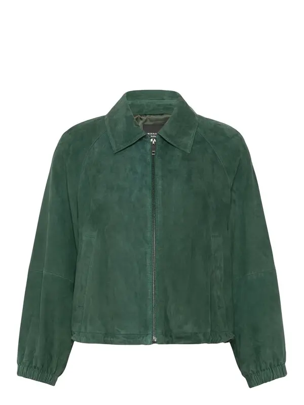 Max Mara Suede Drawstring Bomber Jacket - Green