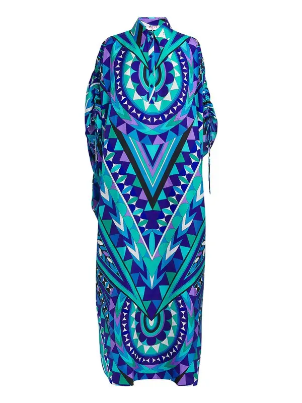 Emilio Pucci Geometric Print Silk Kaftan Maxi Dress - Blue