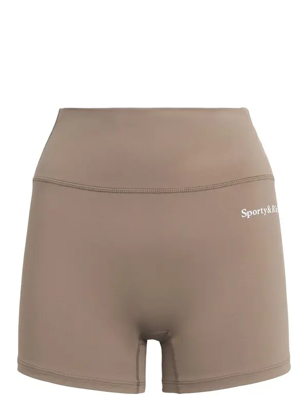 SPORTY & RICH Logo Serif Biker Shorts - Beige