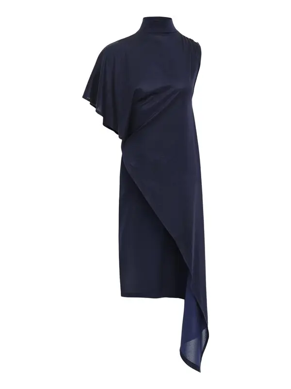 Source Unknown Livia Asymmetric Draped Top - Navy
