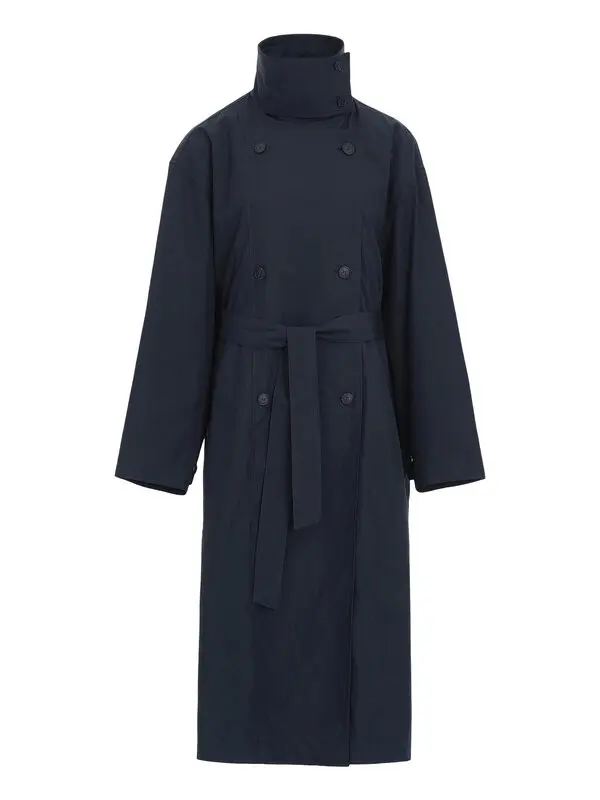 Source Unknown Helga Double Layer Cotton-blend Trench Coat - Navy