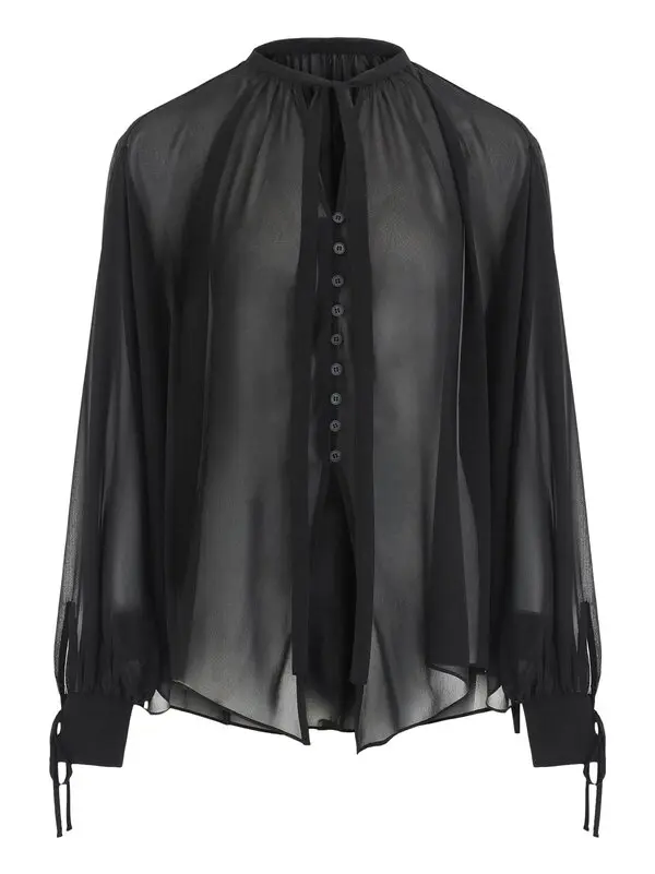 Source Unknown Veylin Chiffon Blouse With Tie Cuffs - Black