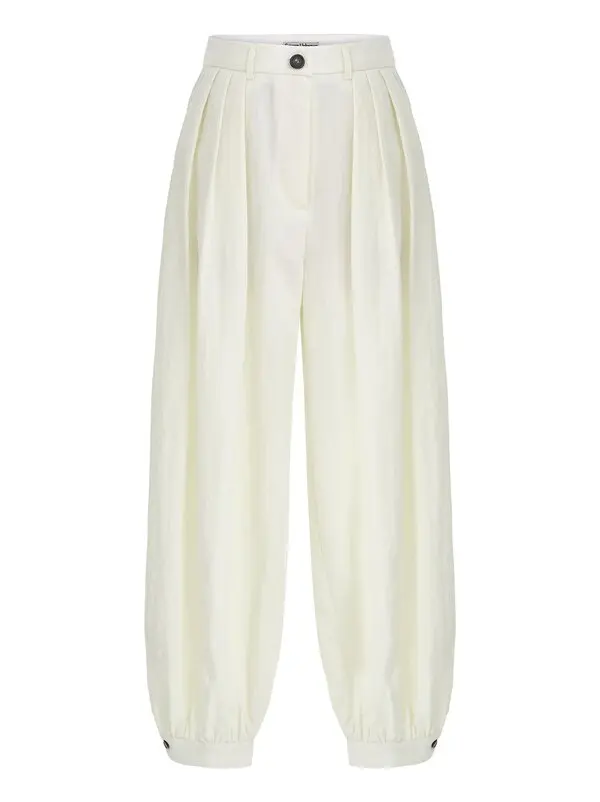 Source Unknown Miller Gathered Linen-blend Pants - White