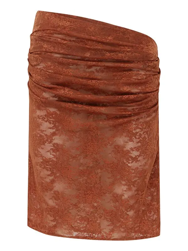 Alex Perry Tucked Stretch Lace Mini Skirt - Orange