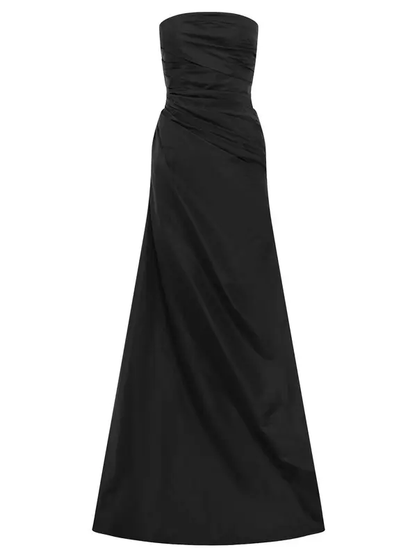 Alex Perry Strapless Tucked Split Gown - Black