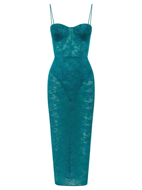 Alex Perry Cupped Sheer Stretch Lace Maxi Dress - Blue