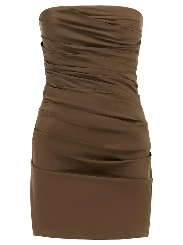 Alex Perry Strapless Tucked Taffeta Mini Dress - Brown