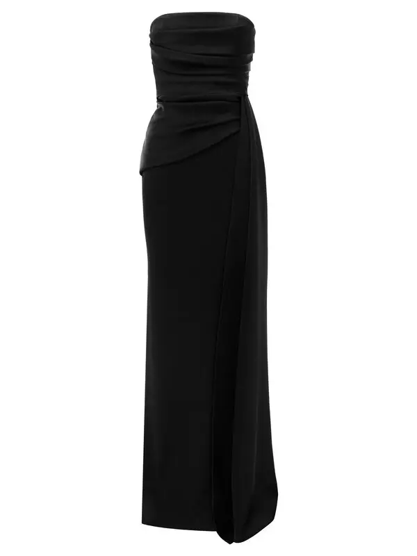 Alex Perry Strapless Sash Column Gown In Satin Crepe - Black