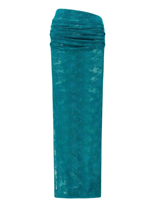 Alex Perry Tucked Sheer Stretch Lace Maxi Column Skirt - Blue