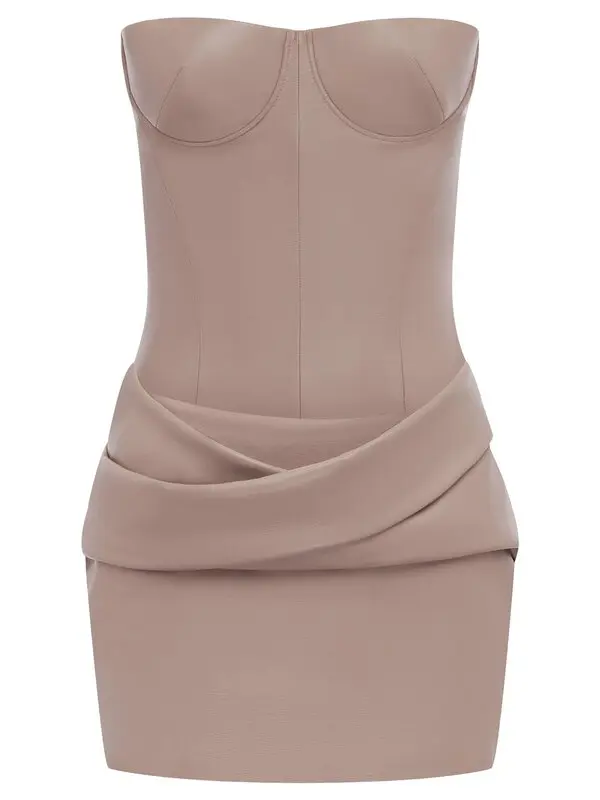 Alex Perry Longline Cupped Leather Mini Dress - Neutral