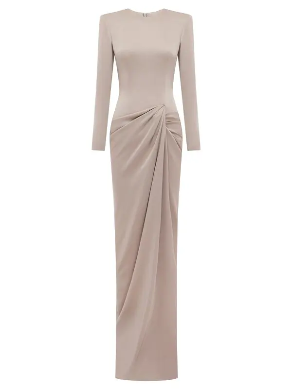 Alex Perry Long Sleeve Draped Gown - Silver