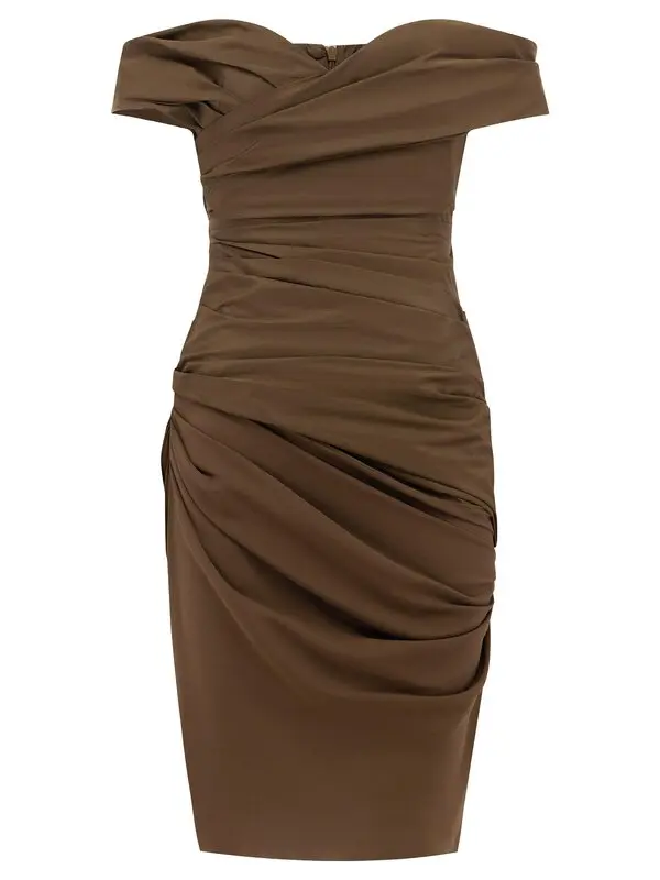 Alex Perry Off-shoulder Taffeta & Georgette Mini Dress - Brown