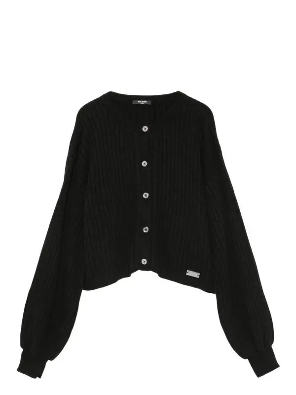 Balmain Ribbed Knit Buttoned Cardigan - Black
