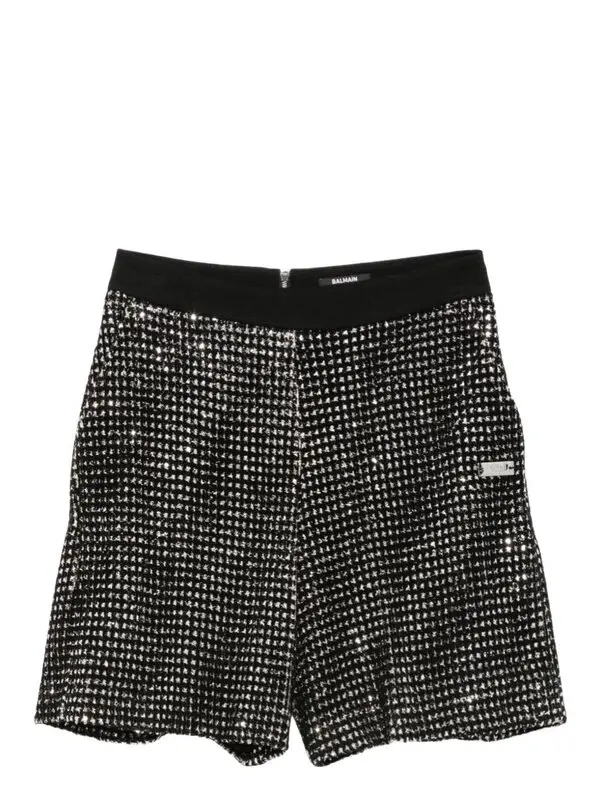 Balmain Sequin-embellished Logo Plaque Shorts - Black