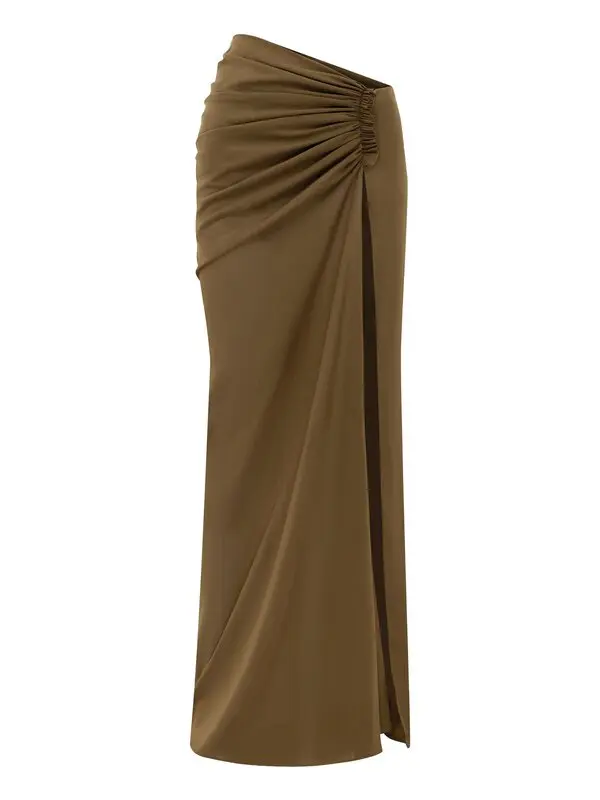 Alex Perry Ruched Powermesh Maxi Skirt - Bronze