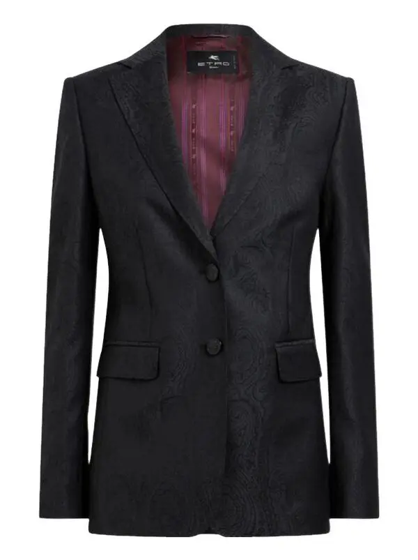 Etro Single-breasted Jacket With Paisley Motif - Black