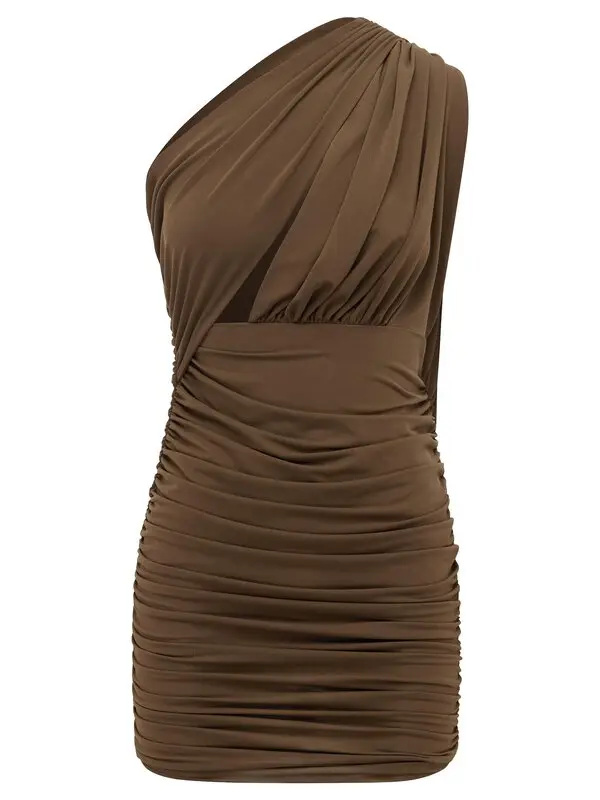 Alex Perry One Shoulder Crepe Jersey Mini Dress - Brown