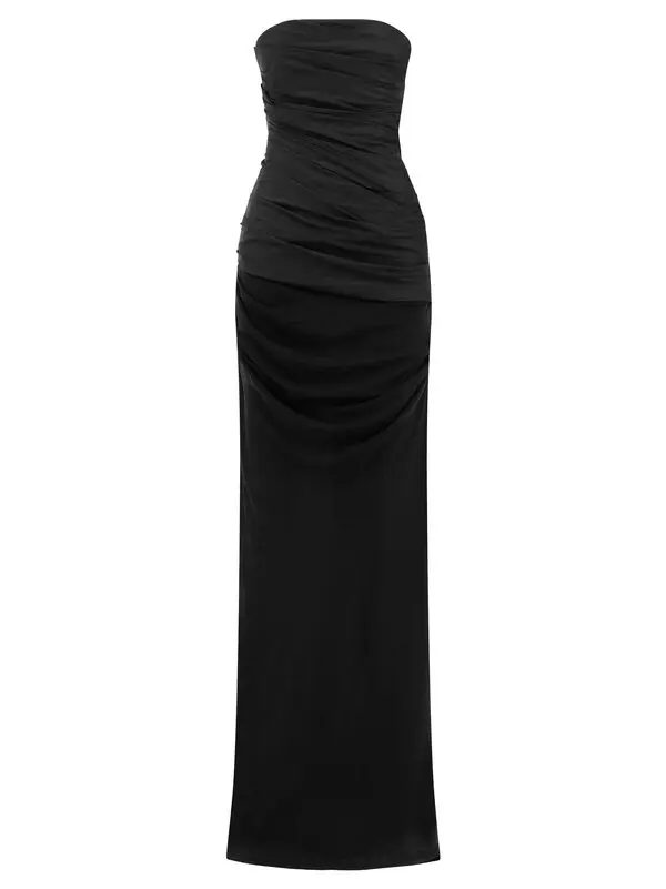 Alex Perry Strapless Tucked Column Maxi Dress - Black