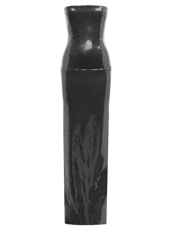 Alex Perry Strapless Column Sequined Maxi Dress - Silver