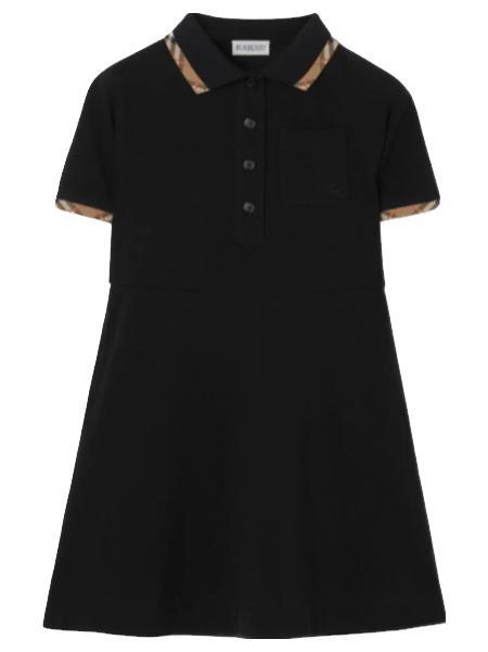 Burberry Check Trim Cotton Polo Shirt Dress - Black