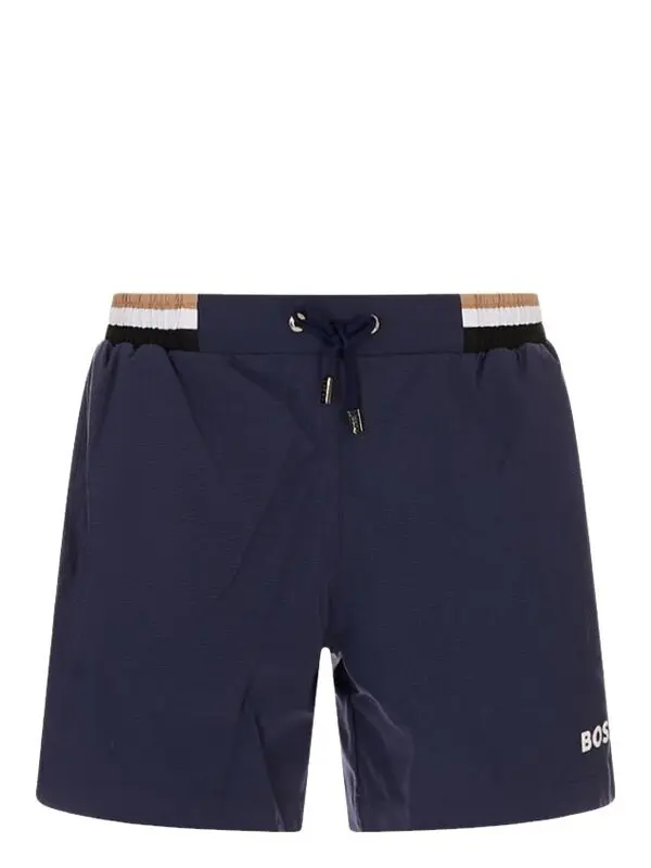 Hugo Boss Logo Print Drawstring Swim Shorts - Black
