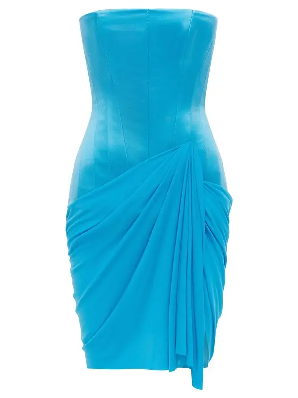 Alex Perry Draped Duchess Satin & Jersey Mini Dress - Blue