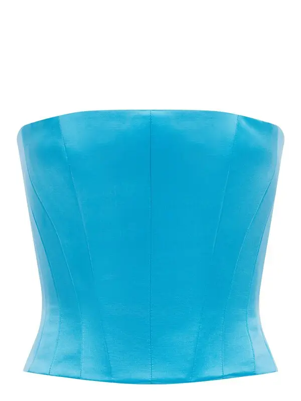 Alex Perry Strapless Paneled Duchess Satin Corset Top - Blue