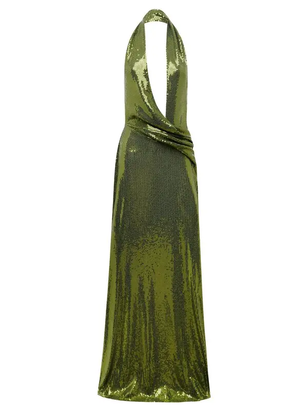 Alex Perry Halterneck Sequined Gown - Green