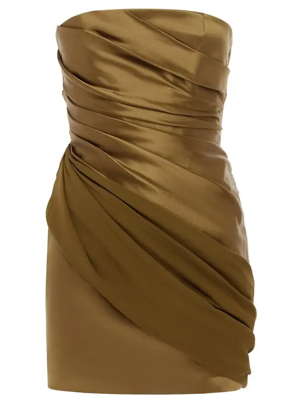 Alex Perry Strapless Draped Duchess Satin Georgette Mini Dress - Bronze