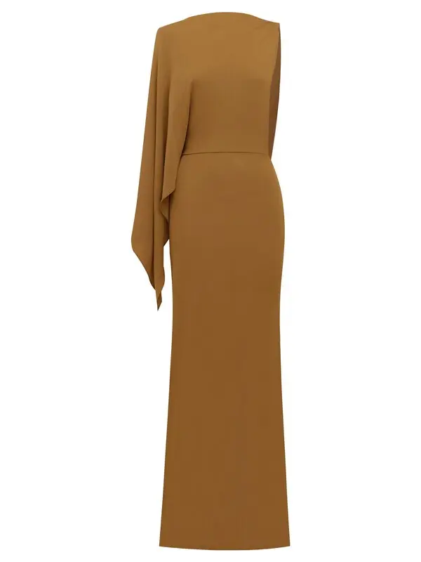 Alex Perry One Shoulder Cape Gown In Dry Jersey - Brown