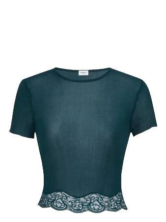Saint Laurent Lace Trimmed T-shirt - Blue