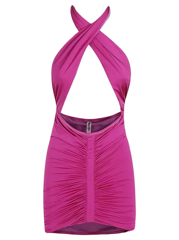 REINA OLGA Sleeveless Ruched Cut-out Mini Dress - Pink