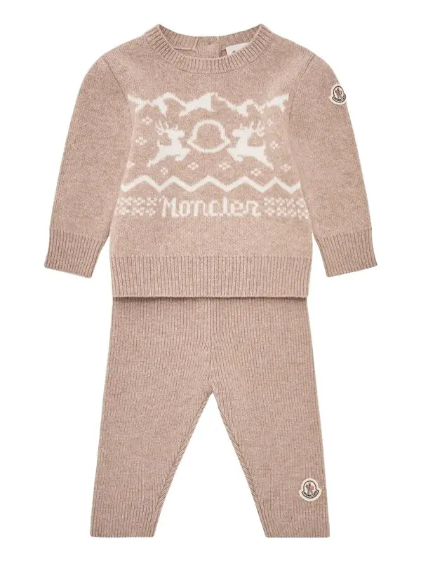 Moncler Deer Motif Wool Cashmere Knit Set - Beige