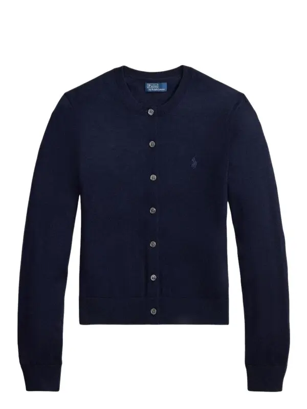 Polo Ralph Lauren Crewneck Wool Cardigan With Embroidered Logo - Blue