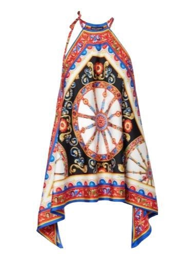 Dolce & Gabbana Carretto Print Silk Twill Halterneck Top - Multicolor