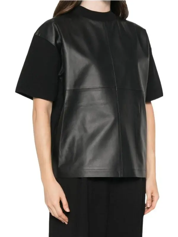 Max Mara Paneled Round Neck Short Sleeve T-shirt - Black