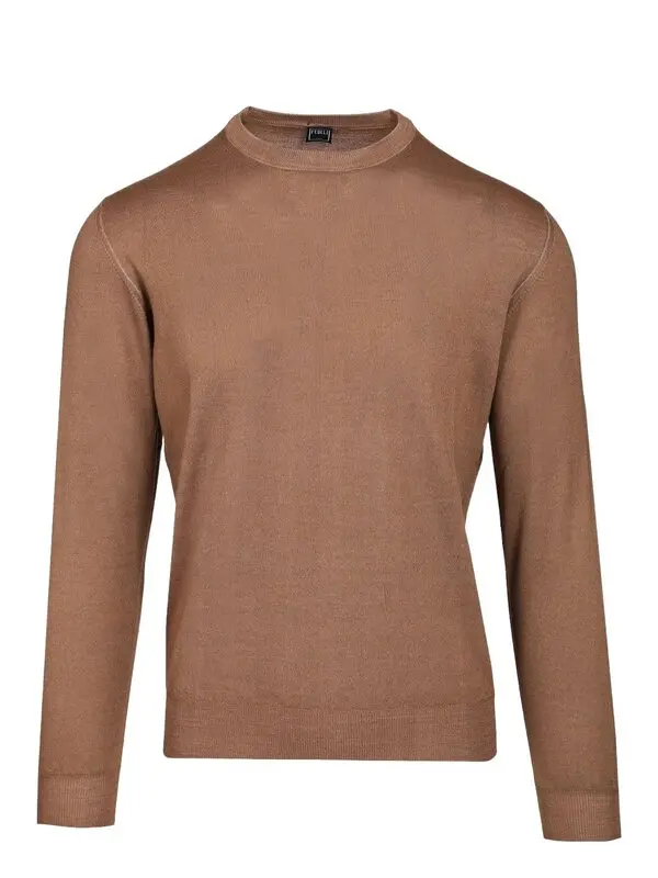Fedeli Crew-neck Long Sleeve Sweater - Brown