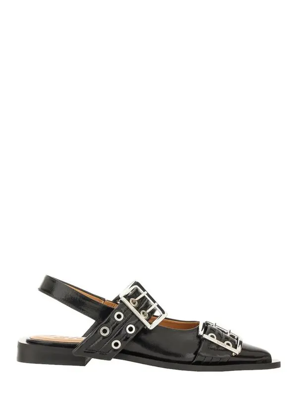 GANNI Ballerina Shoes With Buckle Detail - Black
