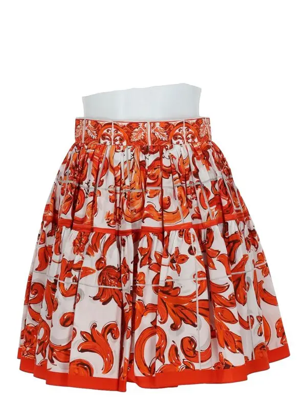 Dolce & Gabbana Short Popeline Skirt In Majolica Print - Orange