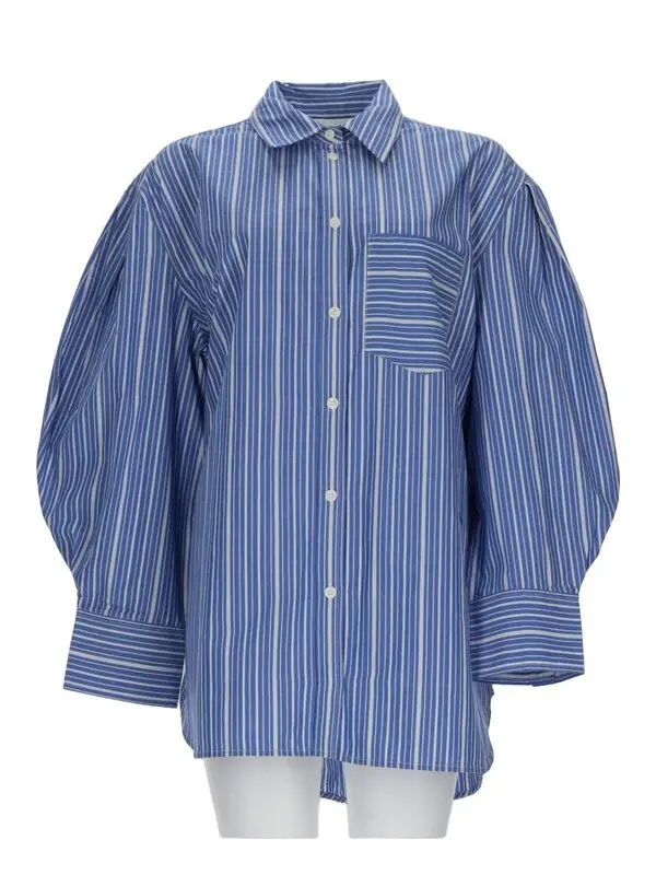 GANNI Striped Organic Cotton Shirt - Blue