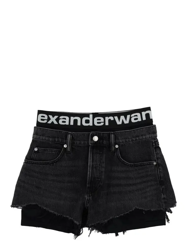Alexander Wang Denim Shorts With Logo Waistband - Multicolor