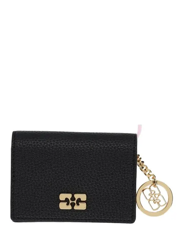 GANNI Card Holder With Gold Tone Charm - Black