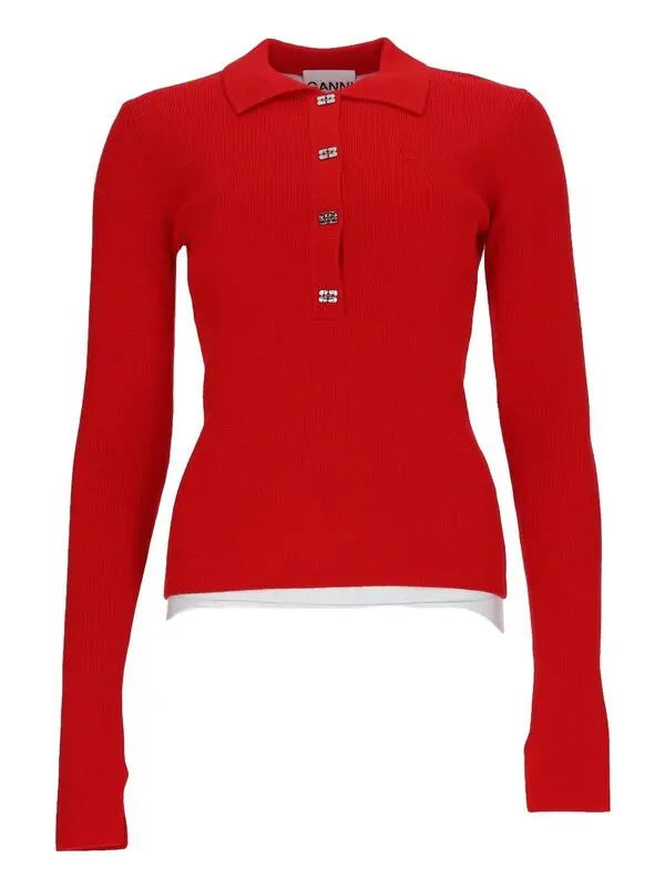 GANNI Wool Polo Knit - Red