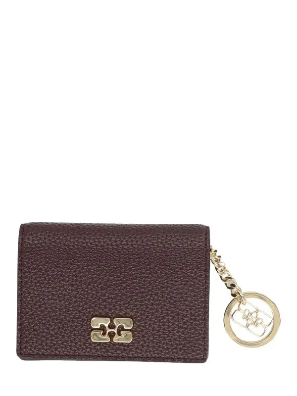 GANNI Card Holder With Logo Detail And Chain - Brown