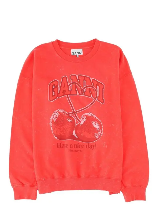 GANNI Organic Cotton Printed Sweatshirt - Red